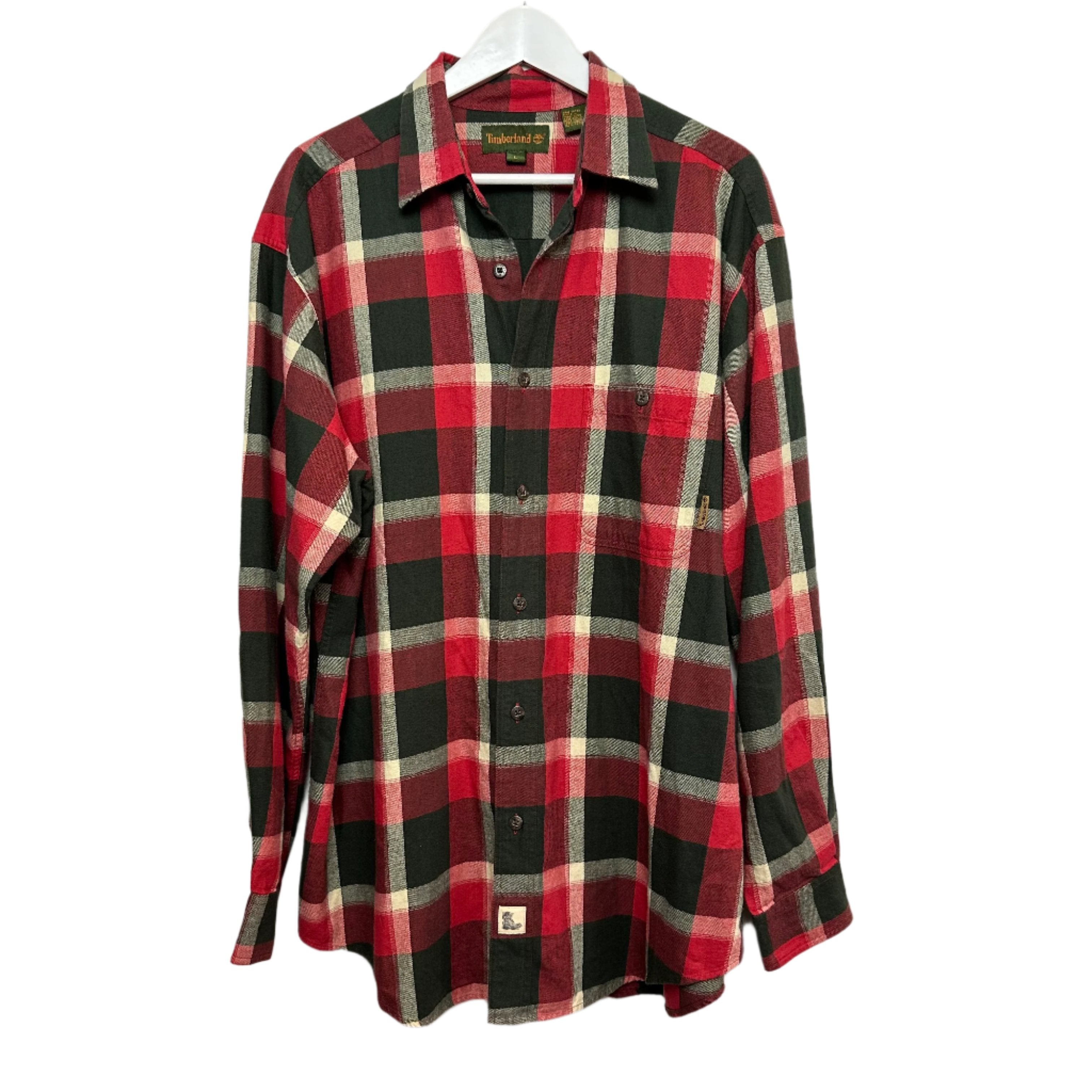 Timberland Flannel Shirt Button Down Plaid Checkered Red Green Cotton – Lilac Lawson